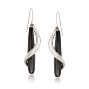 ross-simons black onyx teardrop and sterling silver spiral drop earrings