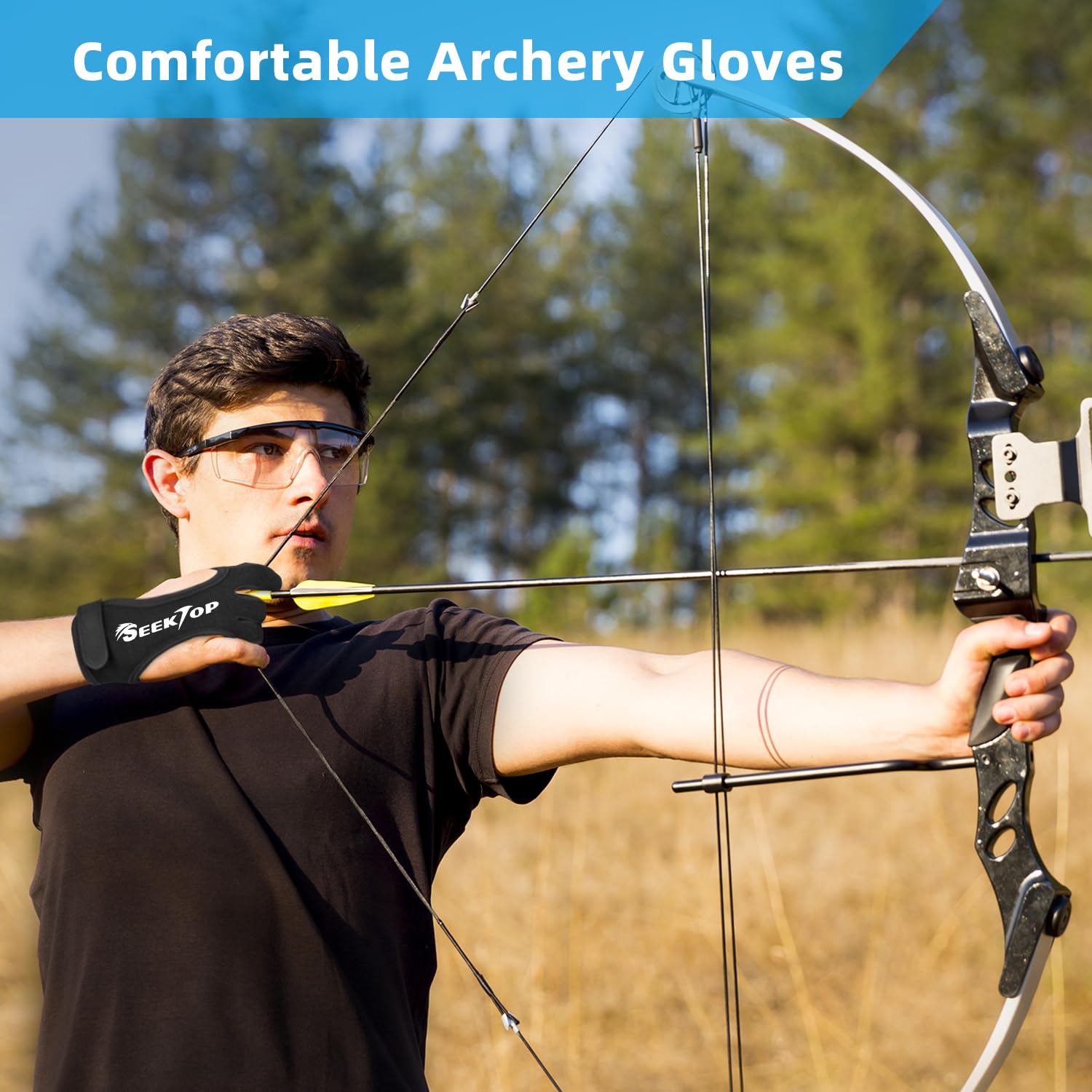 Archery Gloves Shooting Hunting Leather Three Finger Protector for Youth Adult Beginner - M