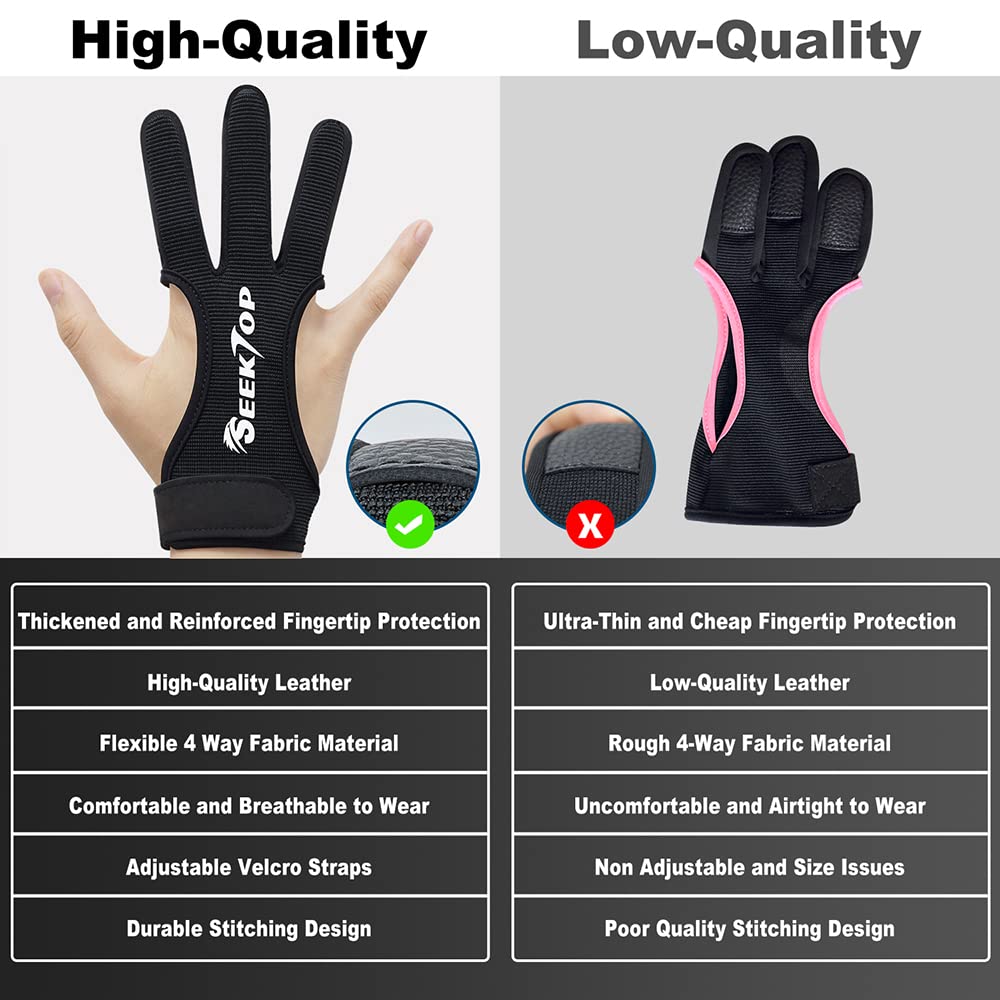 Archery Gloves Shooting Hunting Leather Three Finger Protector for Youth Adult Beginner - M