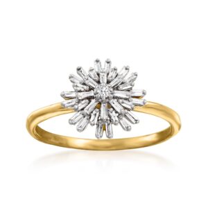 ross-simons 0.22 ct. t.w. baguette diamond starburst ring in 14kt yellow gold. size 9