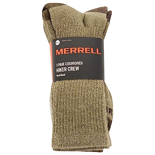 Merrell womens 3 Pack Cushioned Performance Hiker (Low Cut/Quarter/Crew) Casual Sock, Assorted Olive (Crew), 9 11 US