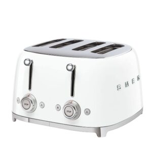 smeg 50's style retro aesthetic 4 slice toaster 6 presets extra wide slots white tsf03whus