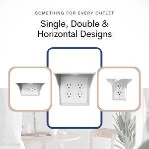 Storage Theory Power Perch Double Wall Outlet Shelf (White 1pk) - Smart Home Organization Bedroom, Space Saving Bathroom Organization for Toothbrushes, Speakers, Echo, Cell Phones. Easy Installation.