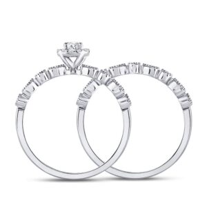 10kt White Gold Womens Round Diamond Stackable Bridal Wedding Engagement Ring Band Set 1/3 Cttw