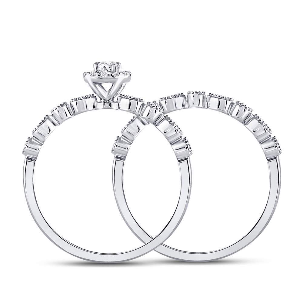 10kt White Gold Womens Round Diamond Stackable Bridal Wedding Engagement Ring Band Set 1/3 Cttw