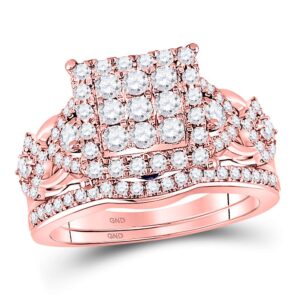 14kt rose gold womens round diamond vintage-inspired bridal wedding engagement ring band set 1-1/4 cttw