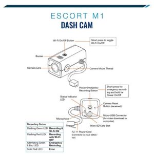 Escort M1 Dash Camera - 1080p Full HD Video Dash Cam, Loop Recording, G-Sensor, 16GB Micro SD Card Included, iPhone and Android Compatible