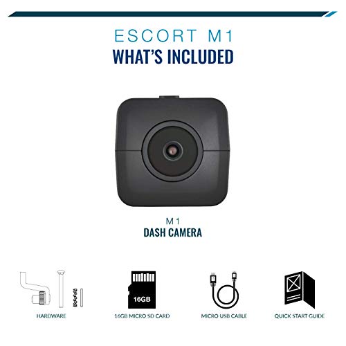 Escort M1 Dash Camera - 1080p Full HD Video Dash Cam, Loop Recording, G-Sensor, 16GB Micro SD Card Included, iPhone and Android Compatible