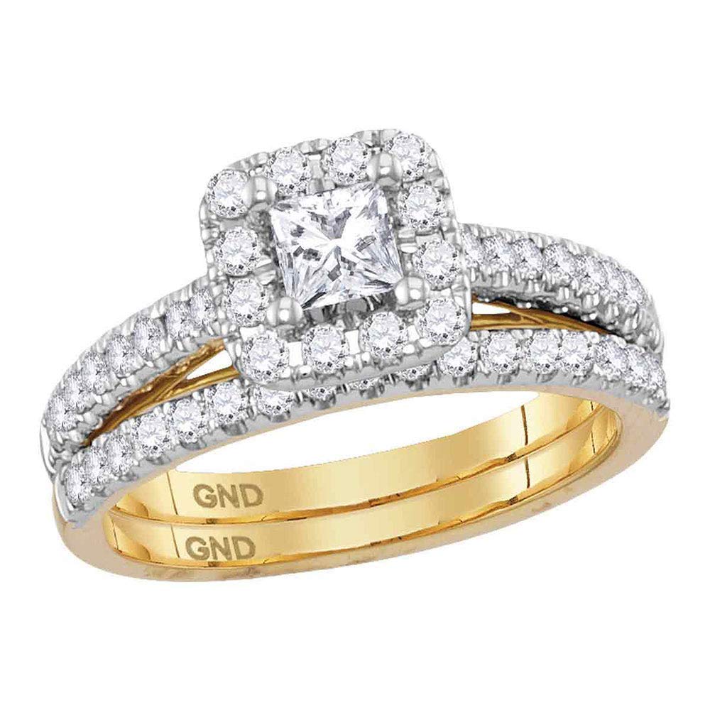 14kt Yellow Gold Womens Diamond Princess EGL Bridal Wedding Engagement Ring Band Set 1.00 Cttw