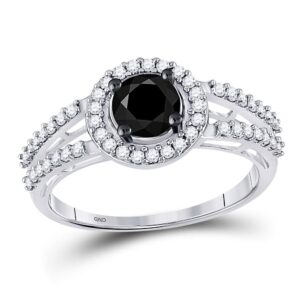 10kt white gold womens round black color enhanced diamond solitaire bridal wedding engagement ring 1.00 cttw