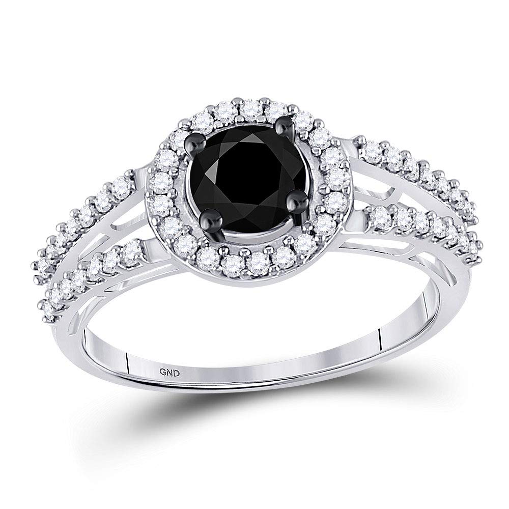 10kt White Gold Womens Round Black Color Enhanced Diamond Solitaire Bridal Wedding Engagement Ring 1.00 Cttw