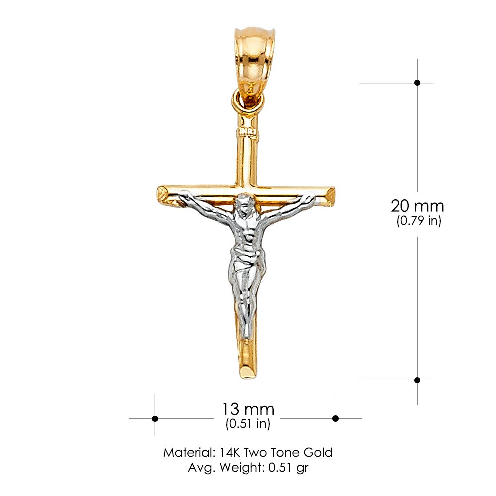 Ioka 14K Two Tone Gold Jesus Crucifix Cross Religious Charm Pendant with 0.6mm Box Chain Necklace - 16"