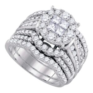 14kt white gold womens princess soleil diamond bridal wedding engagement ring band set 2-1/2 cttw