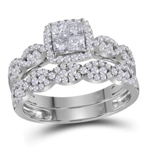 14kt white gold womens princess diamond halo bridal wedding engagement ring band set 1.00 cttw