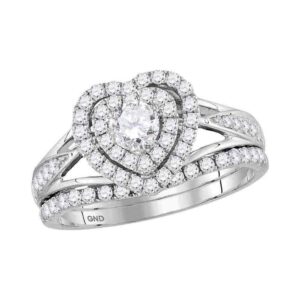 14kt white gold womens round diamond heart bridal wedding engagement ring band set 1.00 cttw