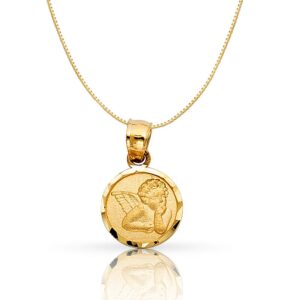 ioka 14k yellow gold dainty angel pendant religious charm with 0.5mm box chain necklace for women - 16"