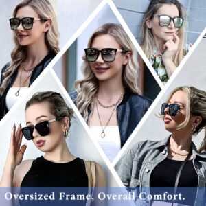 SIPHEW Polarized Sunglasses for Women, Mirrored Sunglasses-Fashion Oversized Eyewear with UV400 Protection