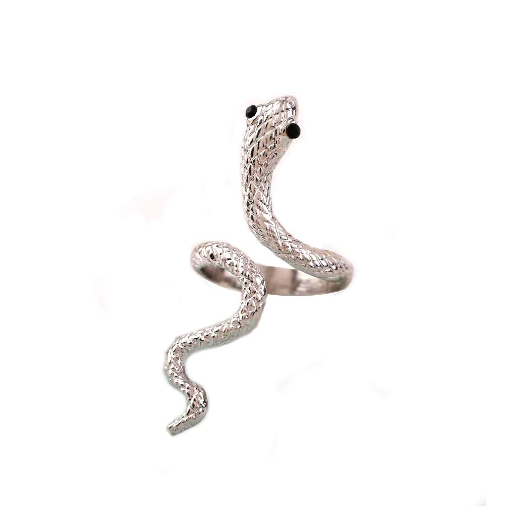 Caiyao Vivid 3D Snake Rings Simple Open Ring Adjustable Personality Animal Jewelry for Women-Silver