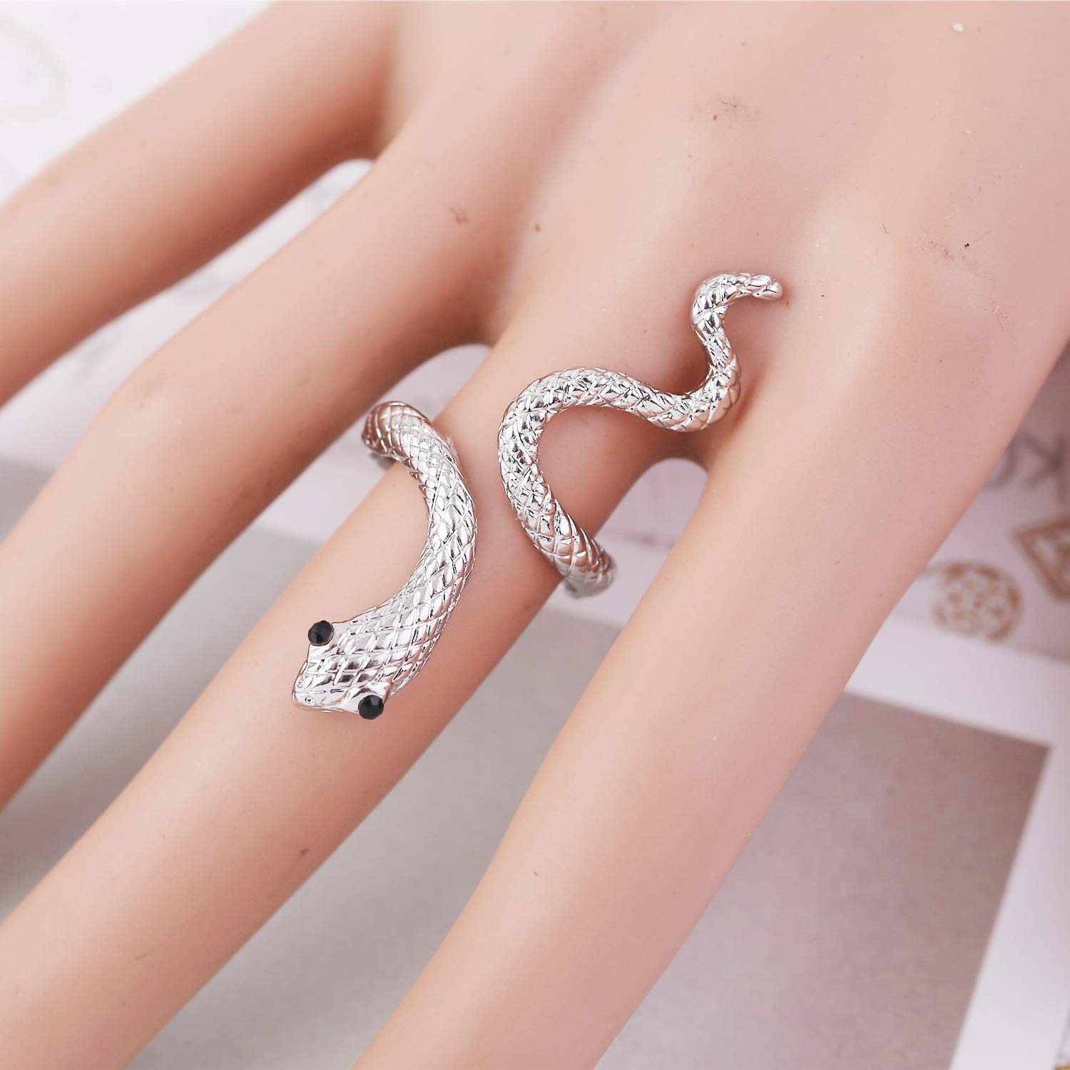 Caiyao Vivid 3D Snake Rings Simple Open Ring Adjustable Personality Animal Jewelry for Women-Silver