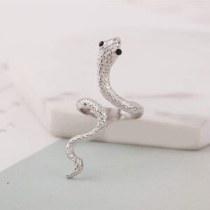 Caiyao Vivid 3D Snake Rings Simple Open Ring Adjustable Personality Animal Jewelry for Women-Silver