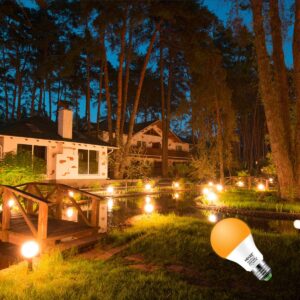 HEKEE Dusk to Dawn Light Bulbs A19 8W 720 Lumens, Outdoor Porch Lights, 60 Watt Equivalent, Amber LED Orange-Yellow Sensor Bulb, Security Bulb(Auto On/Off), E26 Screw Base(4 Pack)