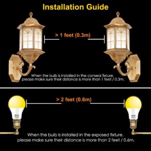 HEKEE Dusk to Dawn Light Bulbs A19 8W 720 Lumens, Outdoor Porch Lights, 60 Watt Equivalent, Amber LED Orange-Yellow Sensor Bulb, Security Bulb(Auto On/Off), E26 Screw Base(4 Pack)