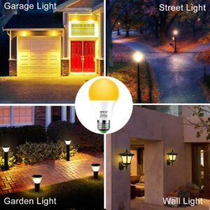 HEKEE Dusk to Dawn Light Bulbs A19 8W 720 Lumens, Outdoor Porch Lights, 60 Watt Equivalent, Amber LED Orange-Yellow Sensor Bulb, Security Bulb(Auto On/Off), E26 Screw Base(4 Pack)