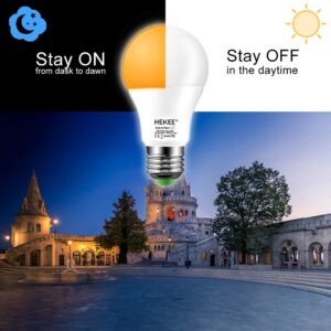 HEKEE Dusk to Dawn Light Bulbs A19 8W 720 Lumens, Outdoor Porch Lights, 60 Watt Equivalent, Amber LED Orange-Yellow Sensor Bulb, Security Bulb(Auto On/Off), E26 Screw Base(4 Pack)