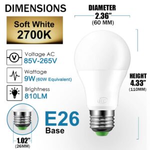 HEKEE Dusk to Dawn Sensor Light Bulbs LED A19 810 Lumens, Outdoor Porch Lights, 60 Watt Equivalent, Warm White 2700K Soft White Security Bulb(Auto on/off), E26 Screw Base(4 Pack)