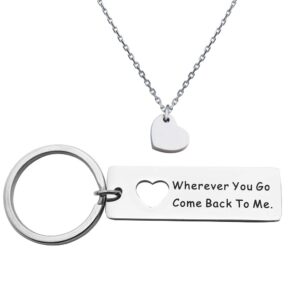 boyfriend gift wherever you go come back to me keychain moving away gift friend gifts silver