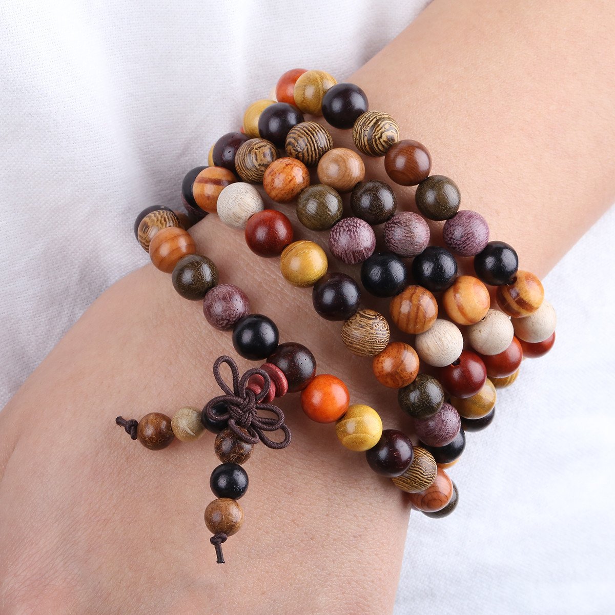 Nupuyai Natural Wood Wrap Bracelet for Women and Men, 108 Prayer Mala Beads Tibetan Necklace for Unisex Elastic Meditation Yoga Jewelry