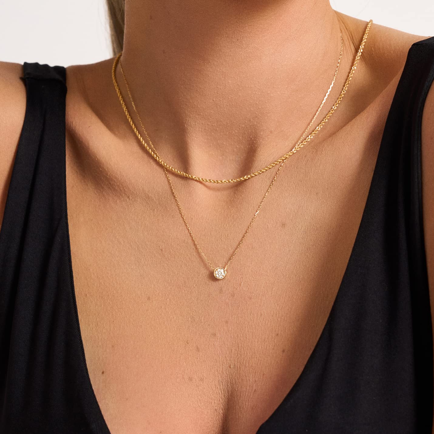 14k Solid Gold Solitaire Necklace | 14k Yellow Gold Floating Stone Necklaces for Women | Round Pendant Necklace | Delicate Solitaire Jewelry | Gifts for Christmas, 18"