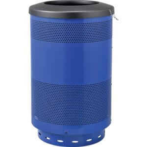 global industrial 55 gallon perforated steel receptacle with flat lid, blue