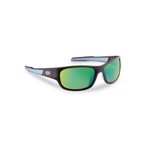 flying fisherman last cast wrap around polarized sunglasses, brown frames/amber-green mirror lenses, large