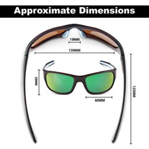 Flying Fisherman Last Cast Wrap Around Polarized Sunglasses, Brown Frames/Amber-Green Mirror Lenses, Large