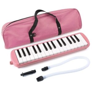 32 key melodica instrument with mouthpiece air piano keyboard (pink)