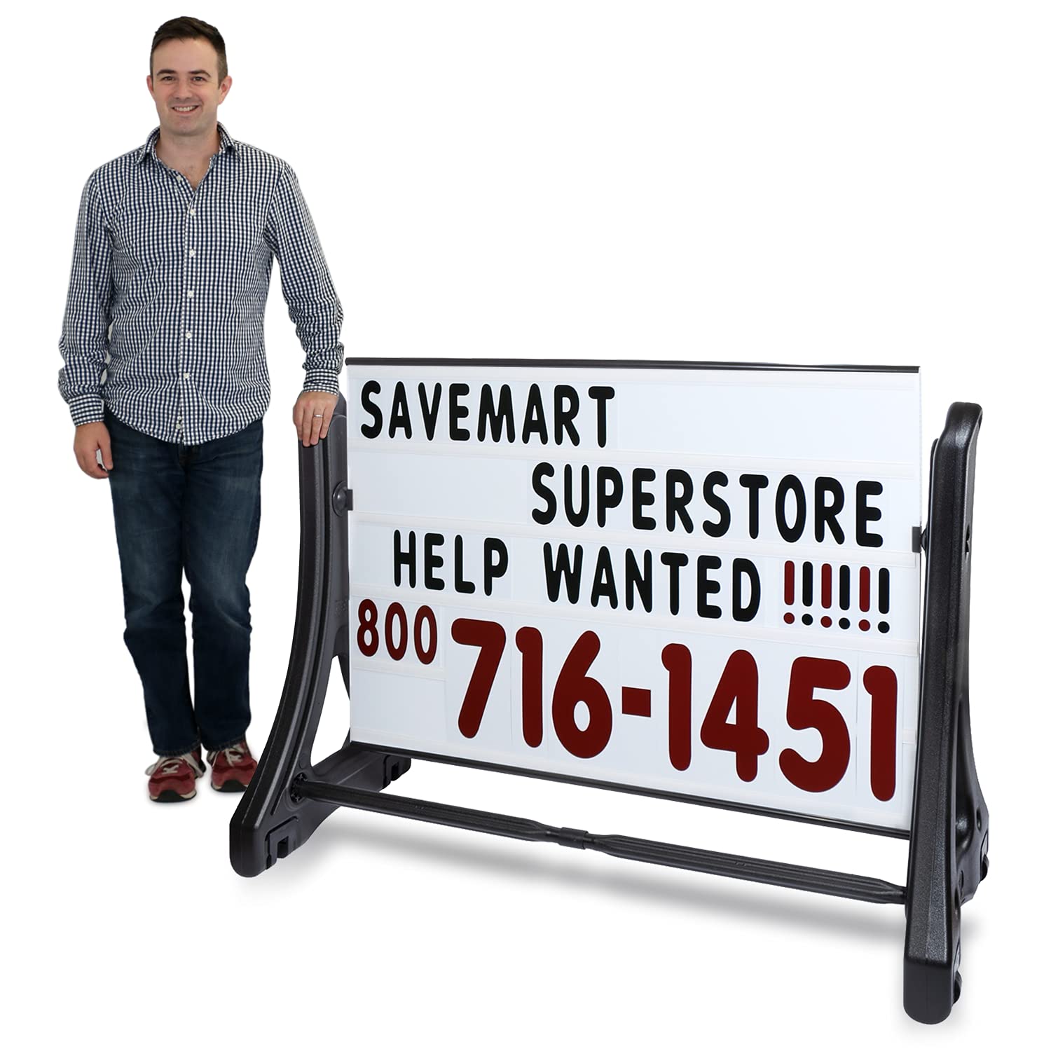 SmartSign 36"x48" Changeable Message Sign Board Sidewalk Sign, Deluxe Portable Swinger Sign & Letter Kit for Outdoor, Business, Large Black Standing Frame with Wheels, USA-Made