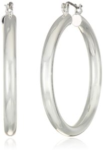 nine west women's silver round tube hoop earrings