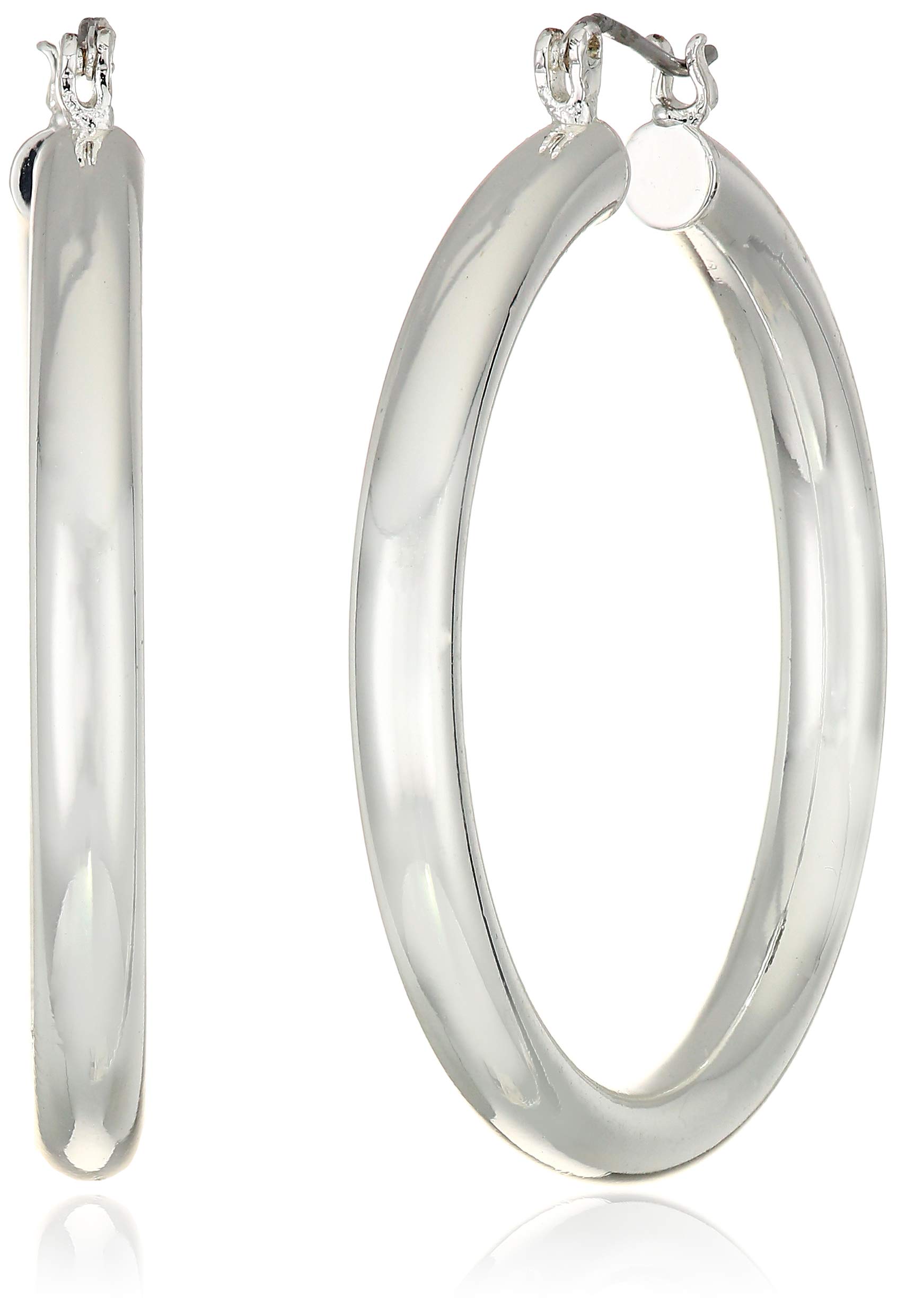 NINE WEST Women's Silver Round Tube Hoop Earrings