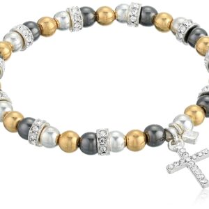 Nine West Women's Boxed Tritone Cross Stretch Bracelet, Size: 0