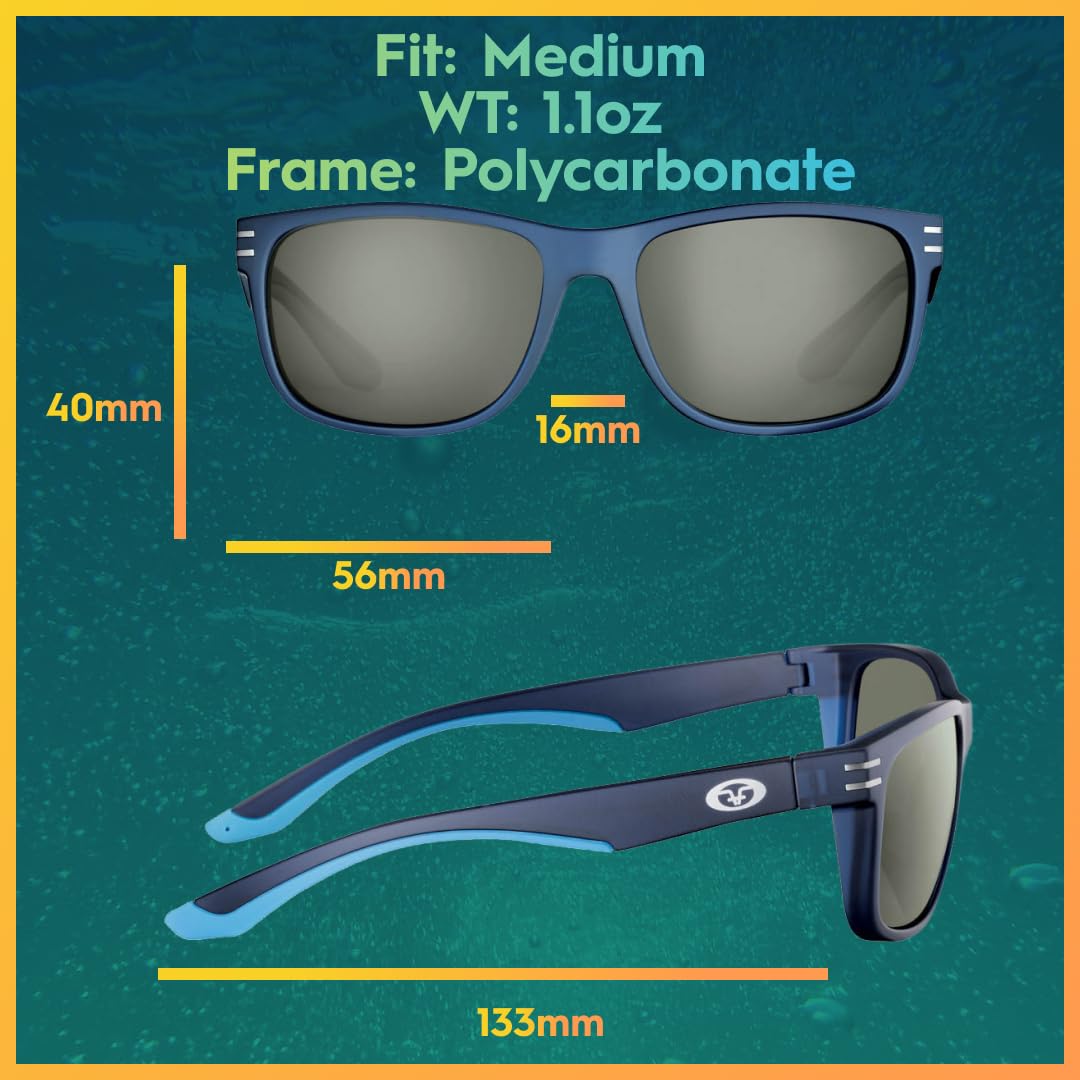 Flying Fisherman Double Header Classic Polarized Sunglasses, Matte Navy Frames/Smoke Lenses, Medium