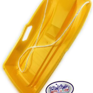 Matty's Toy Stop 26" Heavy Duty Plastic Snow Sled Toboggan with Tow Rope for Kids Red, Yellow & Blue Gift Set Bundle - 3 Pack