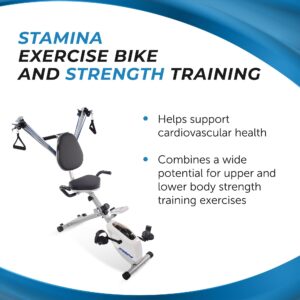 Stamina Foldable Exercise Bike and Strength System With Smart Workout App and 250 Pound Weight Capacity for Home Workout, Gray