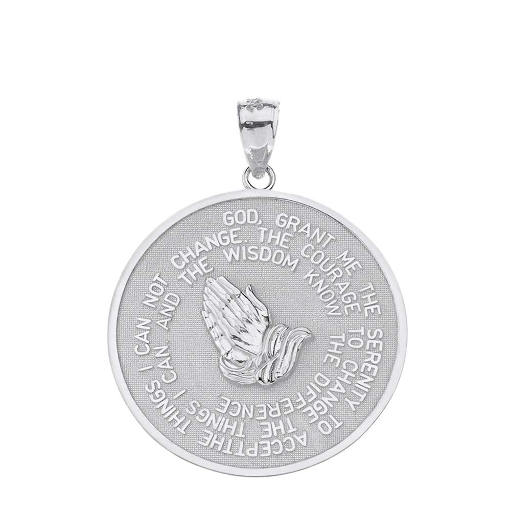 Fine 925 Sterling Silver Bible Verse Serenity and Lord's Prayer Medal Pendant (1.15")