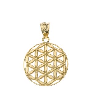 solid 14k gold round flower of life sacred geometry spiritual pendant