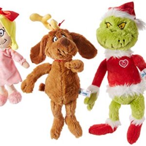 Aurora World Dr. Seuss Cindy Lou Who 12", Grinch Santa 19", & His Dog Max 18" Christmas Special Set of 3 Plush Toys, Multicolor