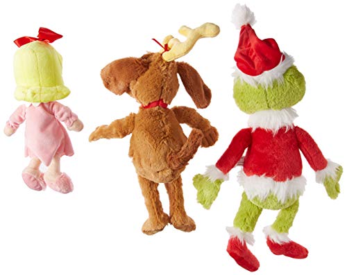 Aurora World Dr. Seuss Cindy Lou Who 12", Grinch Santa 19", & His Dog Max 18" Christmas Special Set of 3 Plush Toys, Multicolor