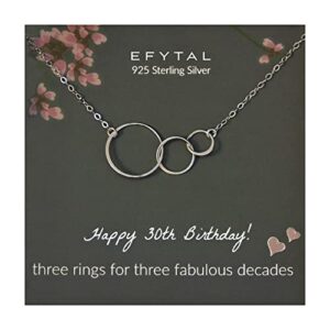 efytal 30th birthday gifts for her, sterling silver or gold plated 3 circles necklace, 30 year old happy birthday gift for women, 30th best friend birthday gifts for women, 30th birthday decorations