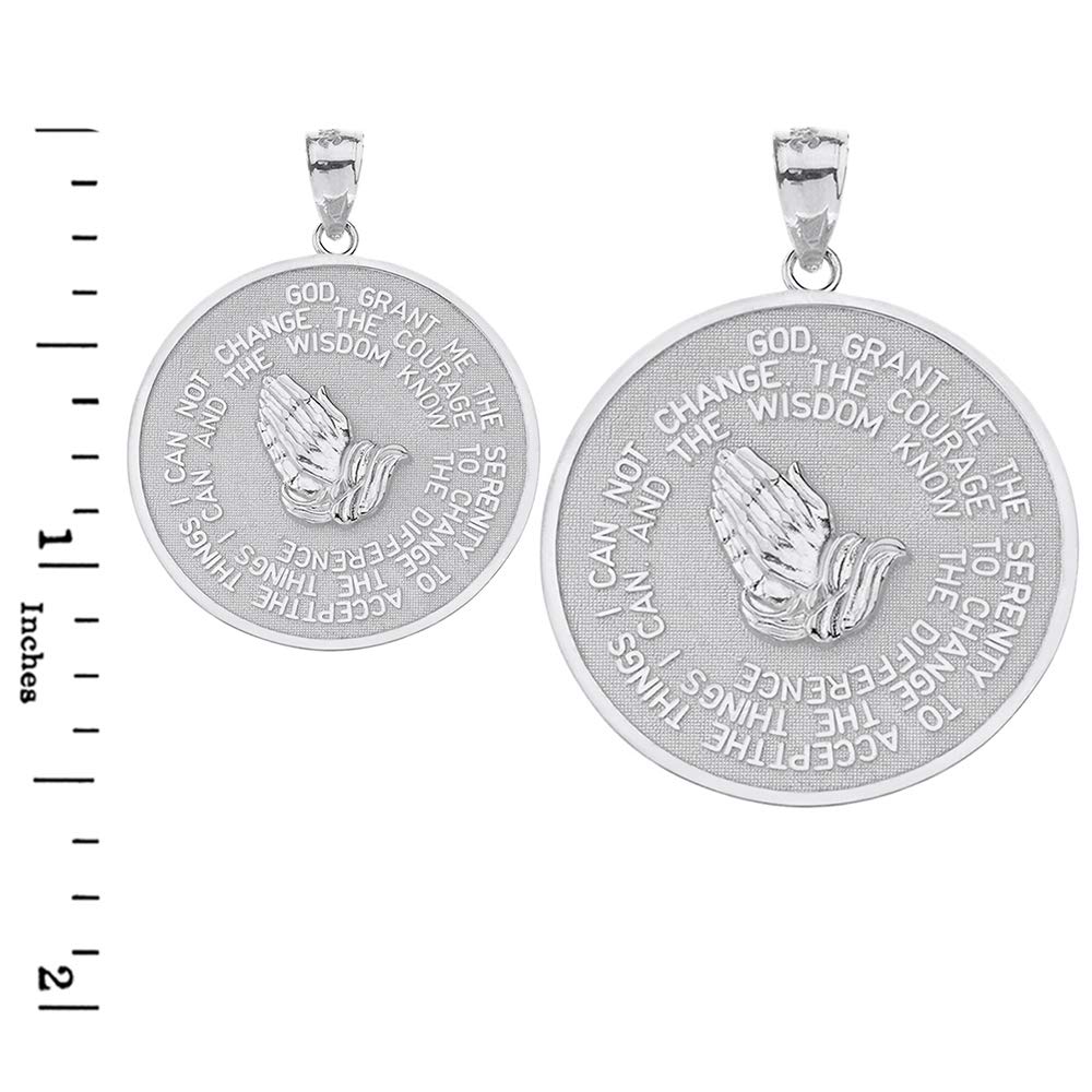 925 Sterling Silver Serenity Prayer with Praying Hands and Lord's Prayer Medal Pendant Necklace (1.52"), 22"