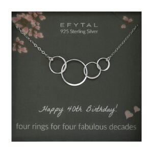 efytal 40th birthday gifts women, sterling silver four circle necklace, gifts for 40th birthday woman, wife 40th birthday gift ideas, happy 40th birthday, 40 year old birthday gifts for women